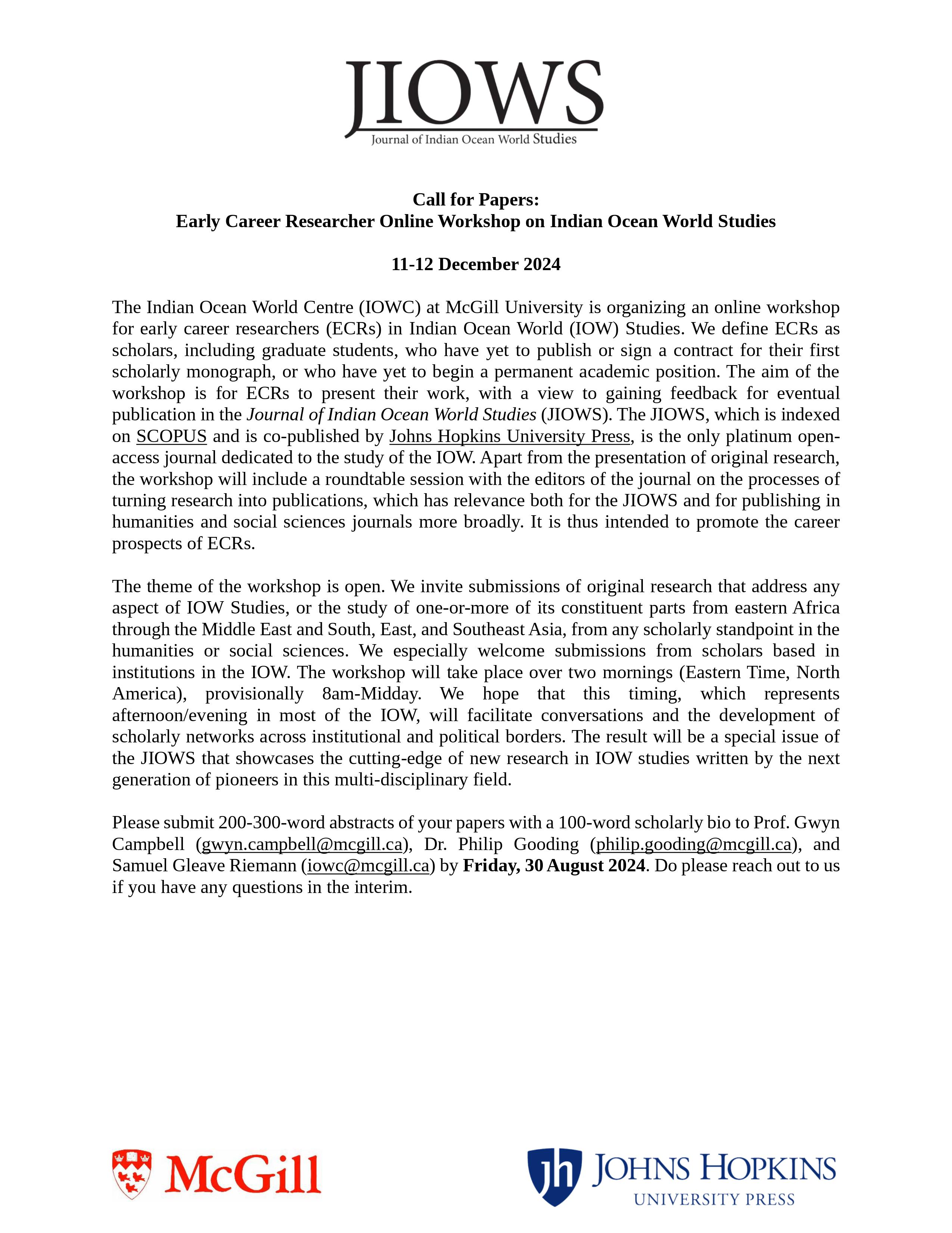 2024: JIOWS – ECR Online Workshop on IOW Studies | Indian Ocean World ...